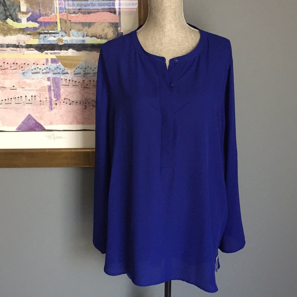 Kate & Mallory Semi-Sheer Top With Placket - Gem